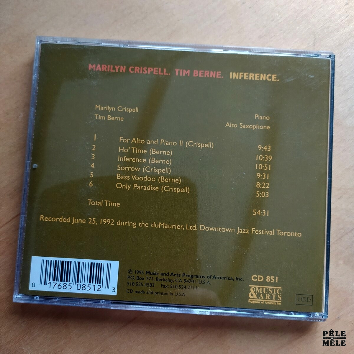 Marilyn Crispell / Tim Berne ‎"Inference" (MUSIC & ARTS, 1995) - Pêle-Mêle Online